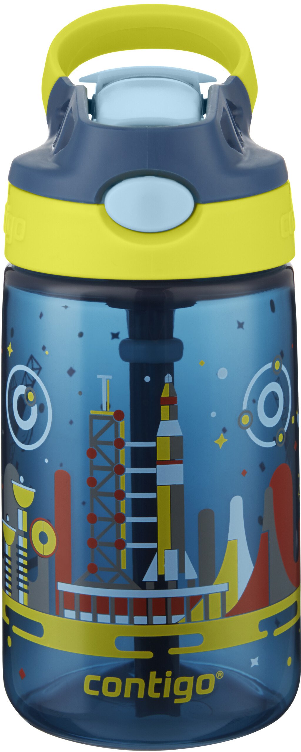 Contigo Kids Gizmo Drikkeflaske m. Sugerør 420 ml, Blå/Gul Raket ...