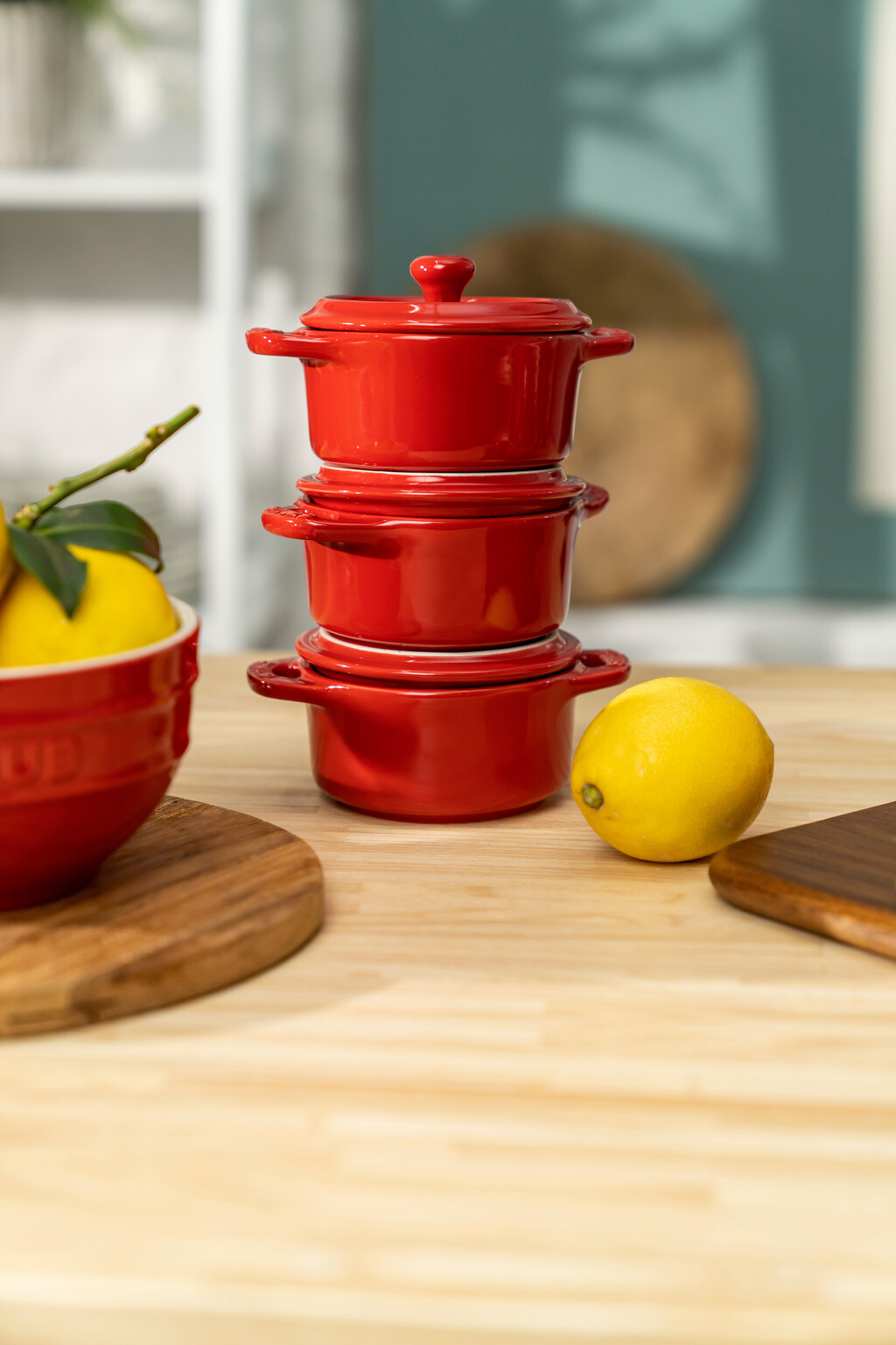 Staub Ceramique Cocotte-sæt 4 stk. Ø10 cm/0,2 L, Kirsebærrød ...